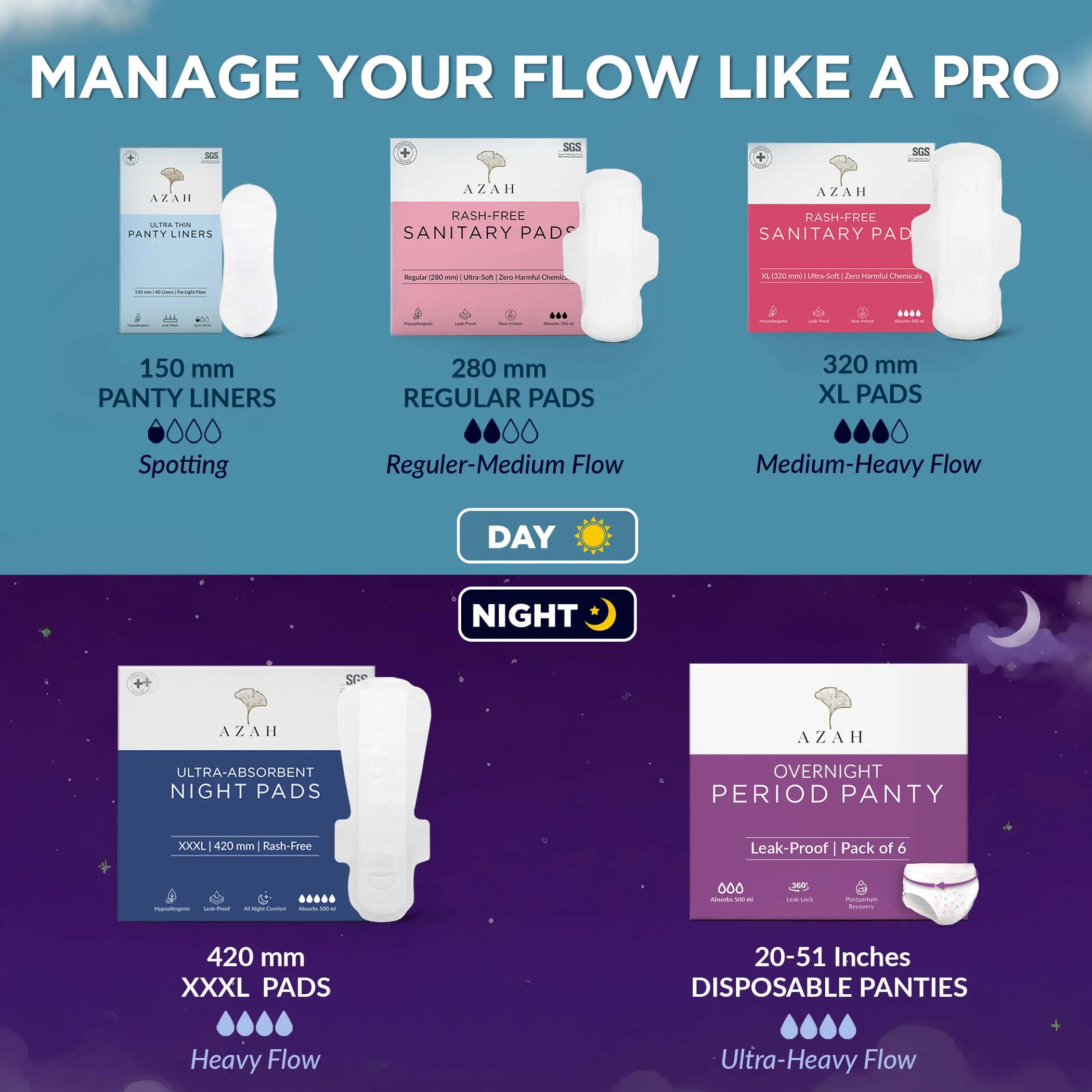 Rash-Free Sanitary Pads | Box of 30 | Regular to Heavy Flow — Azah