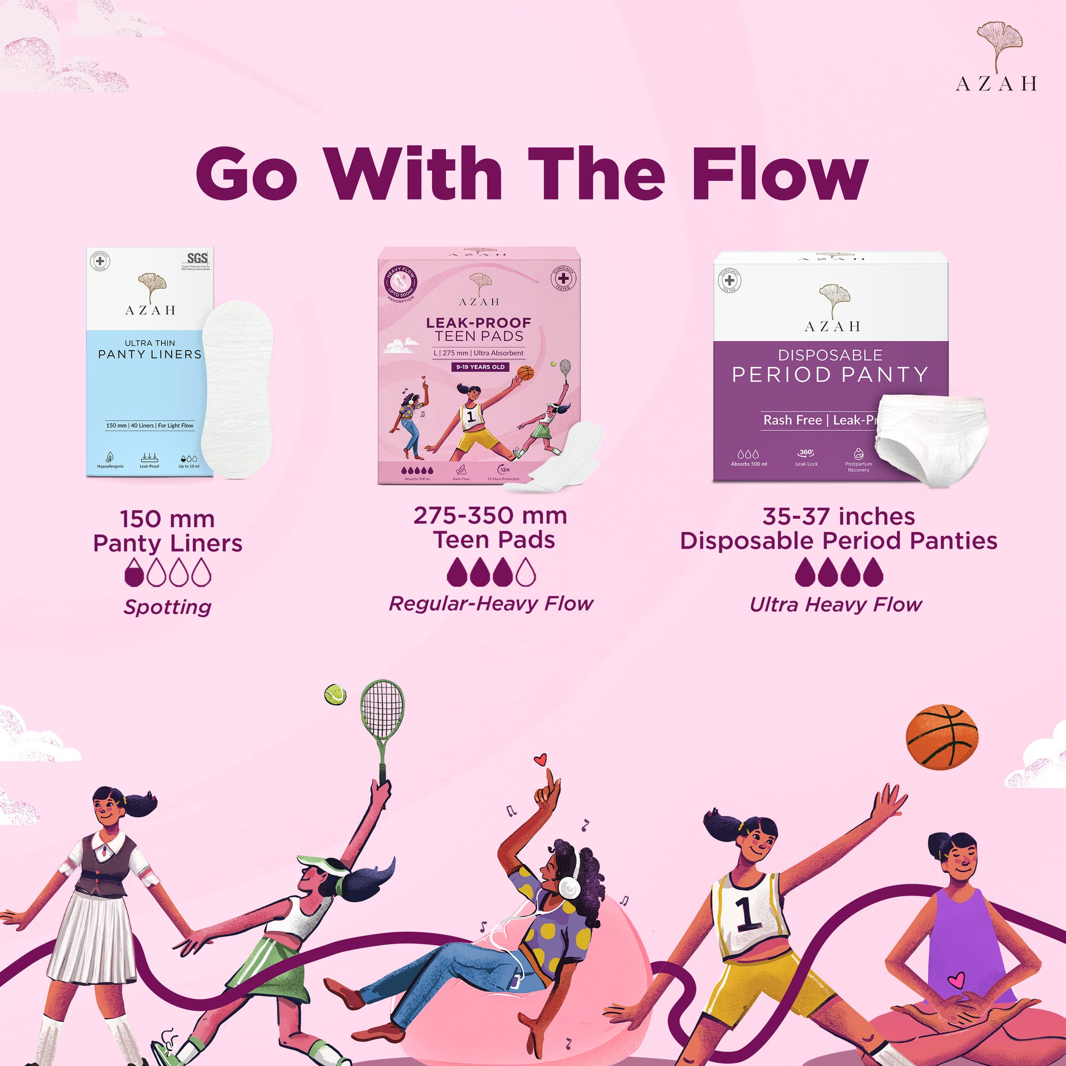 Teen Sanitary Pads For Girls | Heavy Flow Coverage (Pack of 30) — Azah